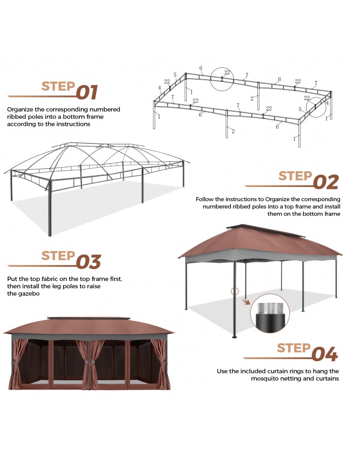 HOTEEL Gazebo 12x20 Heavy Duty Patio Gazebo with Mosquito ...