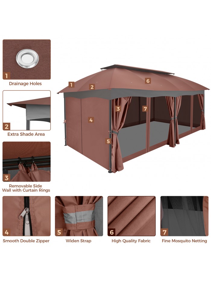 HOTEEL Gazebo 12x20 Heavy Duty Patio Gazebo with Mosquito ...